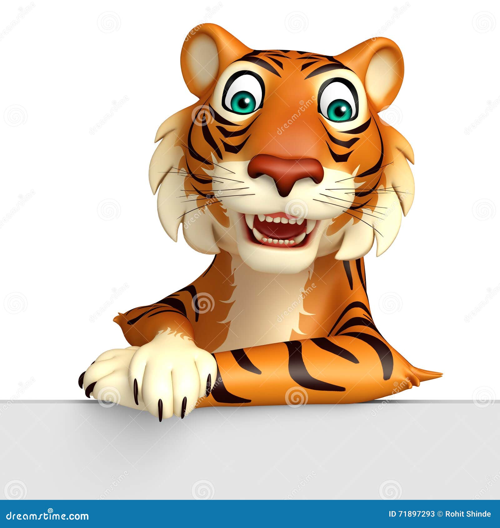 Fun Tiger Cartoon Character with Board Stock Illustration ...