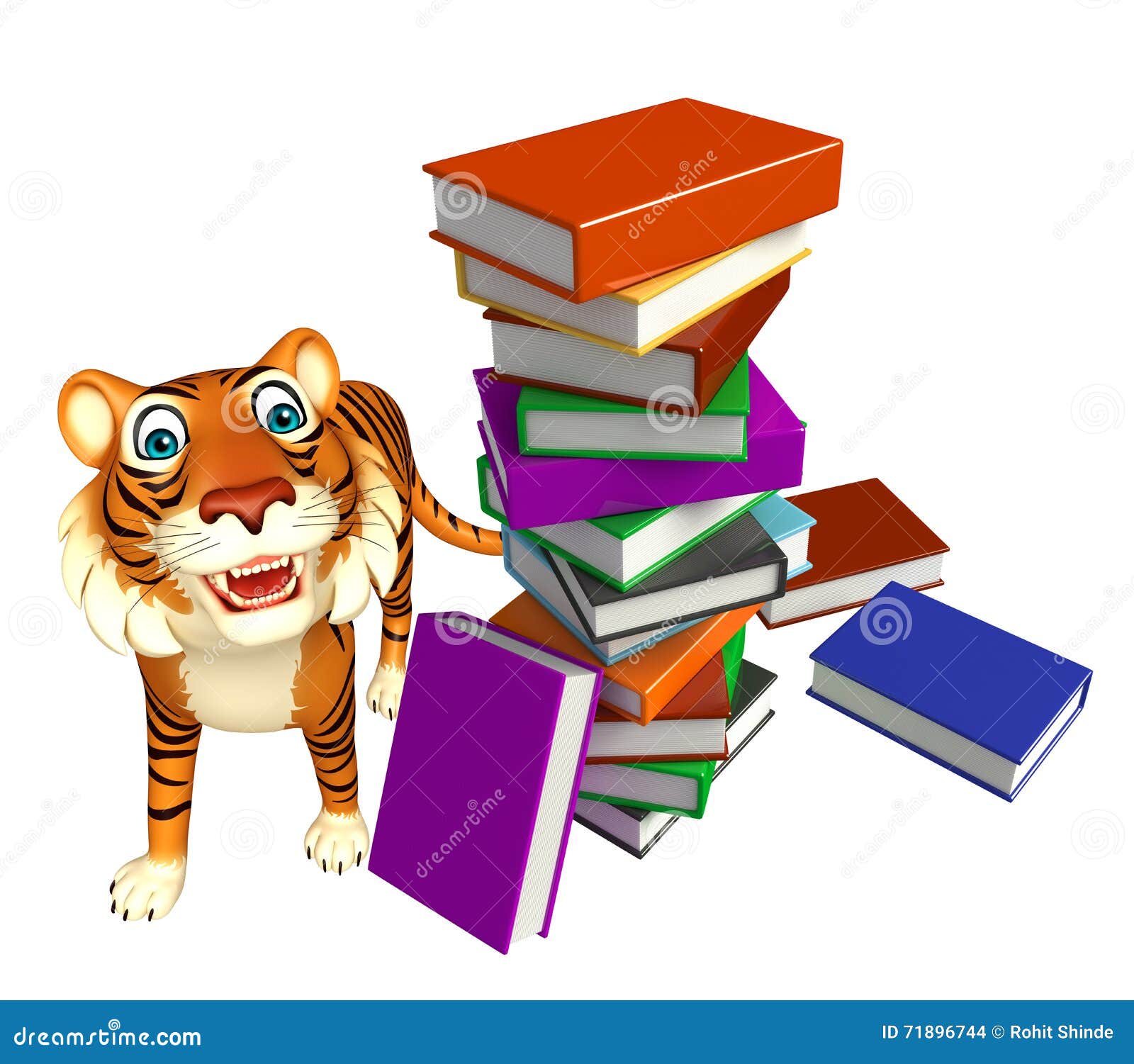 Fun Tiger Cartoon Character with Book Stock Illustration - Illustration ...