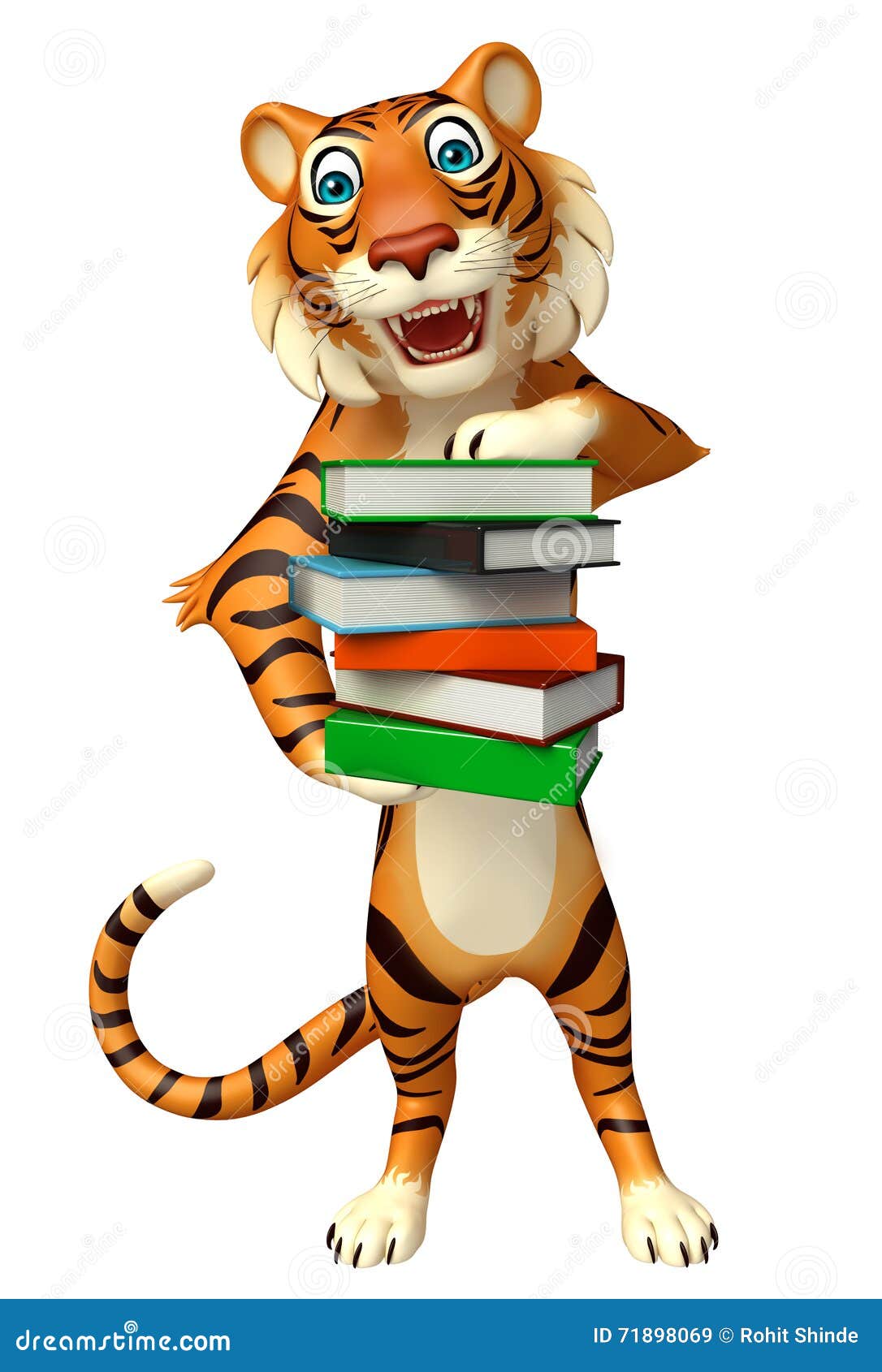 Fun Tiger Cartoon Character with Book Stock Illustration - Illustration ...