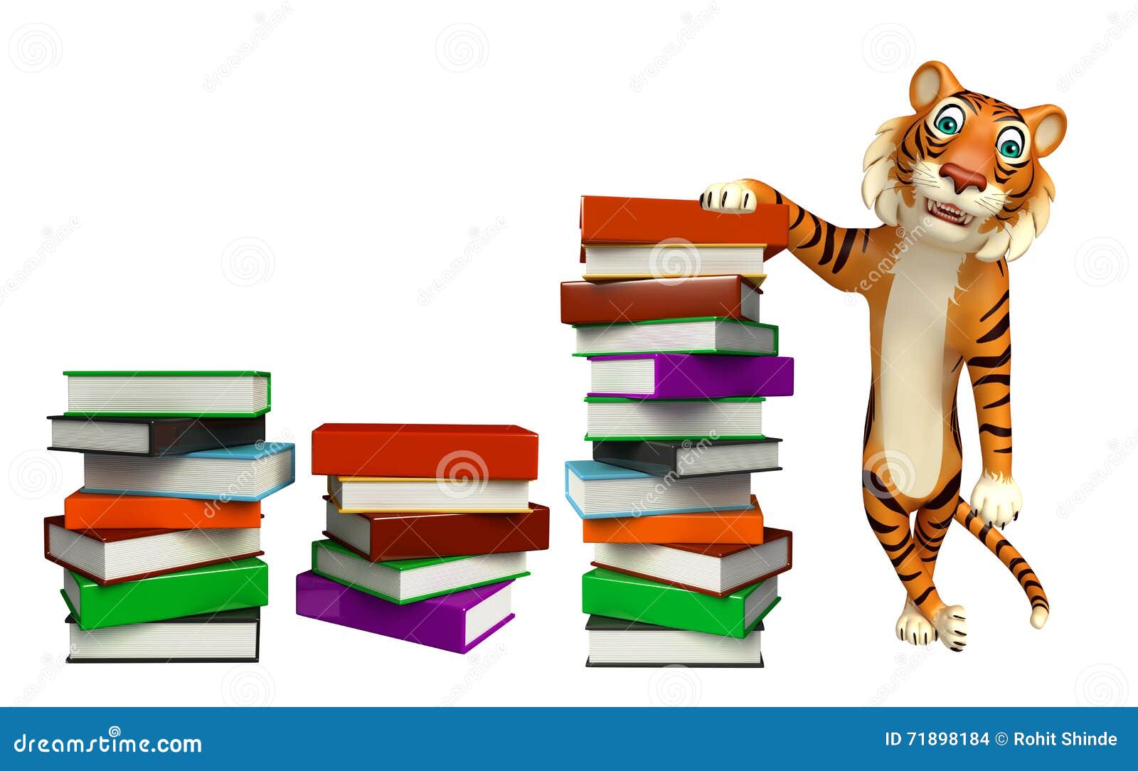 Fun Tiger Cartoon Character with Book Stock Illustration - Illustration ...