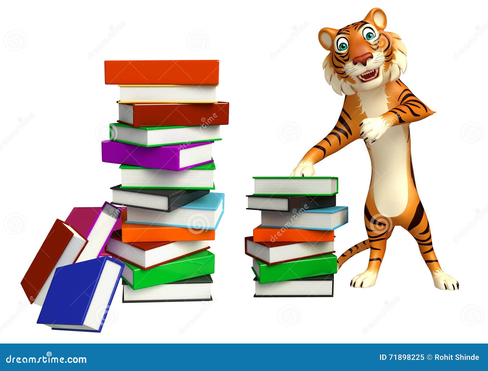 Fun Tiger Cartoon Character with Book Stock Illustration - Illustration ...