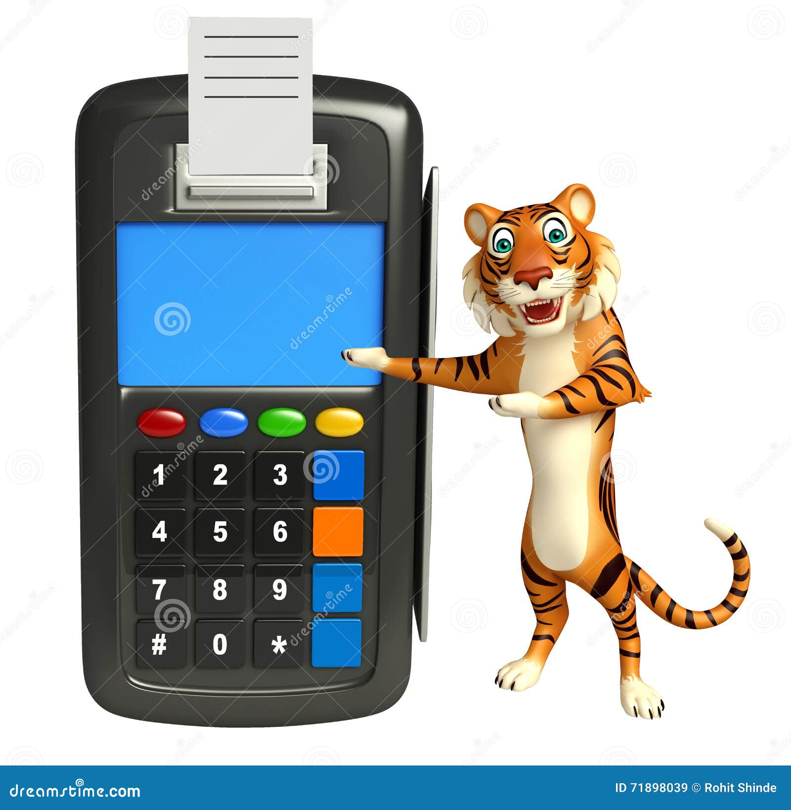 Fun Tiger Cartoon Character with Swipe Machine Stock Illustration ...