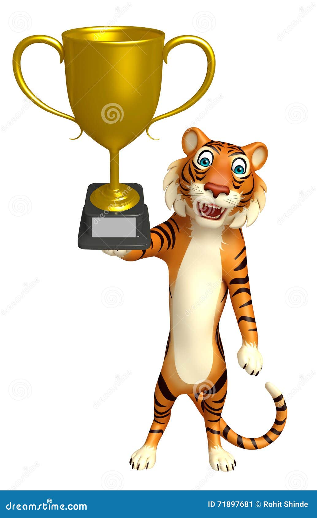 Fun Tiger Cartoon Character with Winning Cup Stock Illustration ...