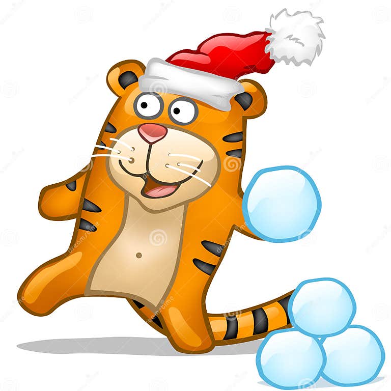 Fun tiger with snowball stock vector. Illustration of drawing - 12230615