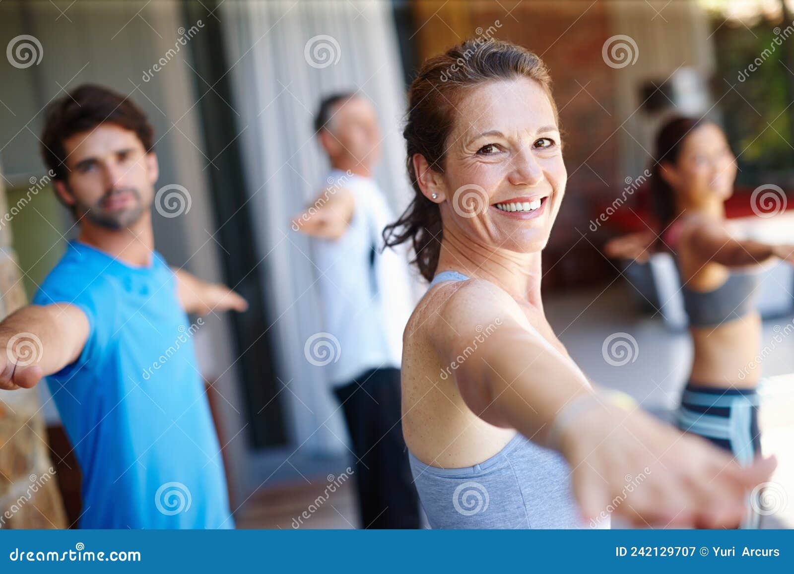 Fun Times at Gym. Portrait of a Yoga Class in Progress. Stock Image ...