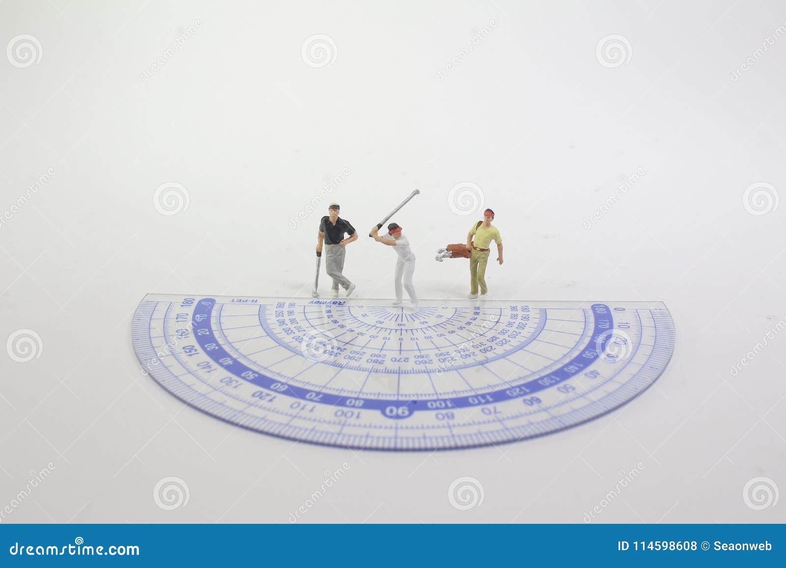 A Fun of the Tiny Golfers Play on Protractor Stock Photo - Image of ...