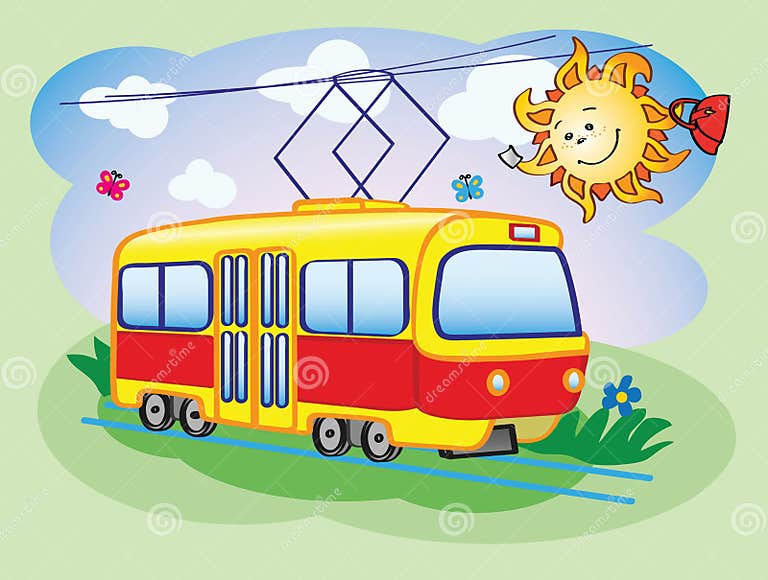 Fun tram and the sun stock vector. Illustration of country - 32969459