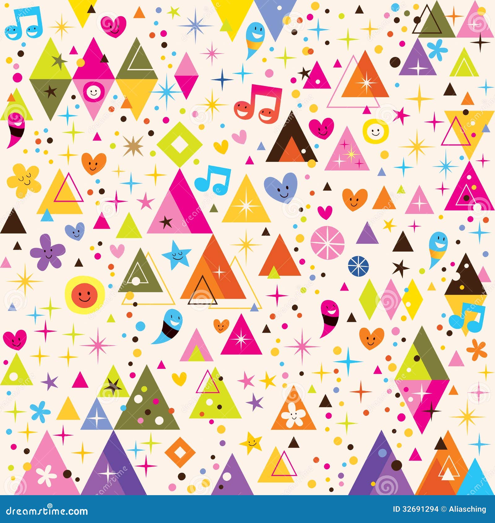Fun Triangles Funky Cartoon Retro Pattern Stock Vector - Illustration ...