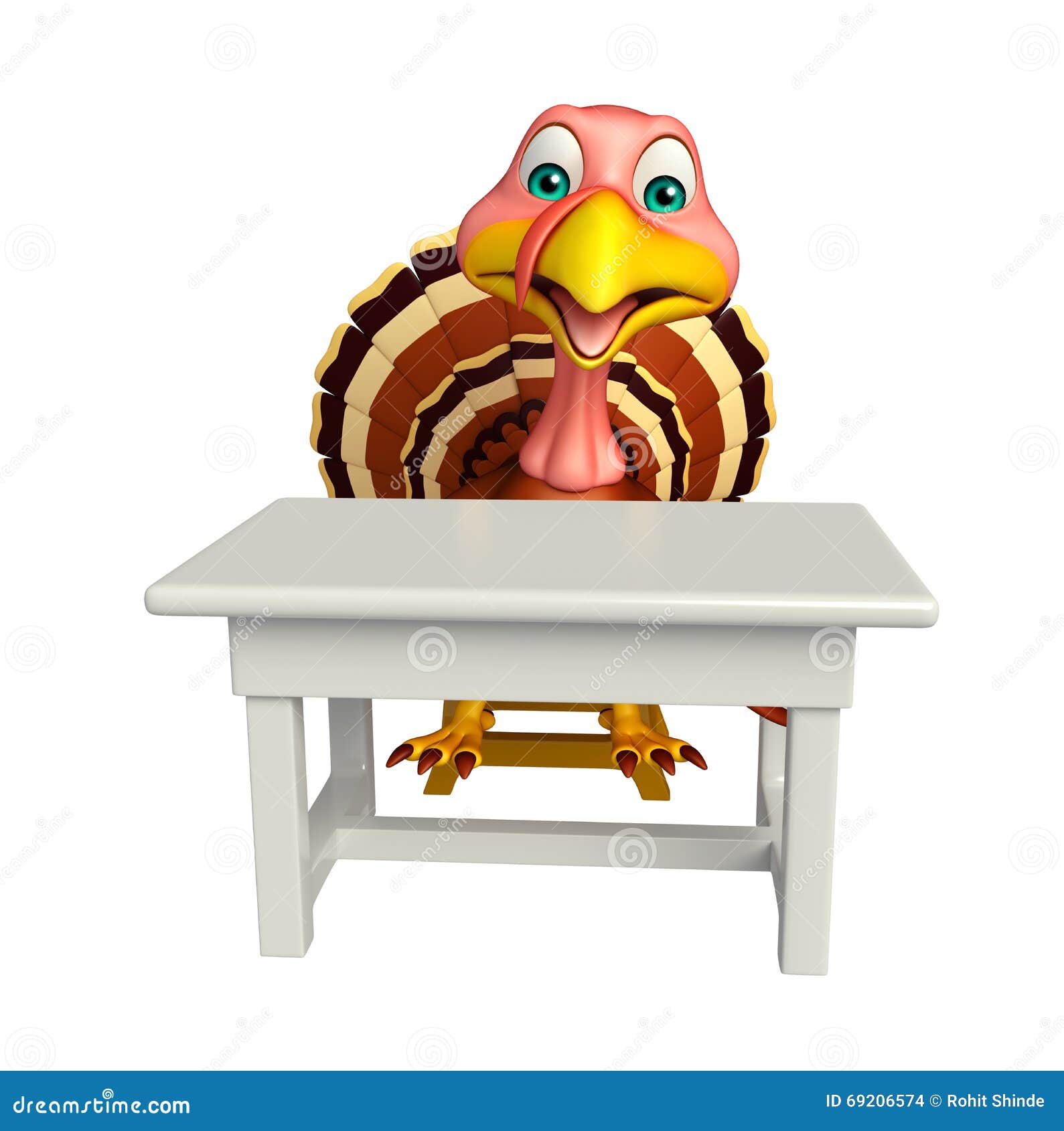 Fun Turkey Cartoon Character with Table and Chair Stock Illustration ...