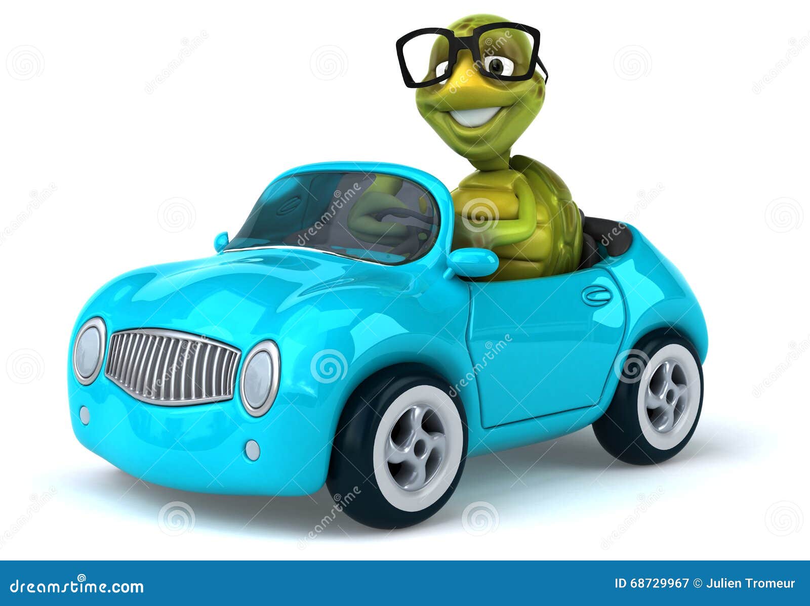 Turtle Driving Car With Snail On Traffic Light, Vector Cartoon ...