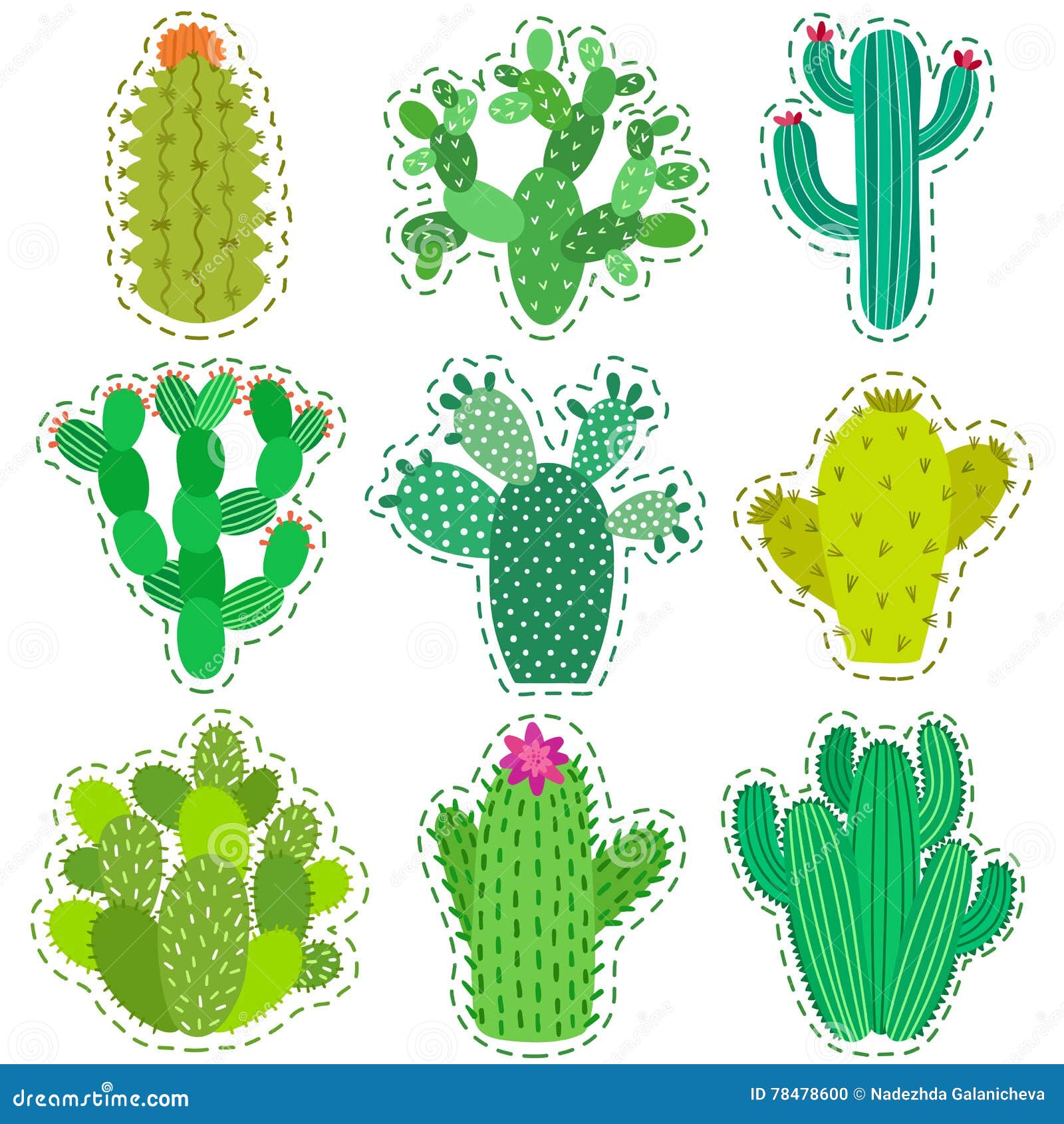 Fun Vector Patch Cactus Set. Print Pin, Badge, Sticker, Collection ...