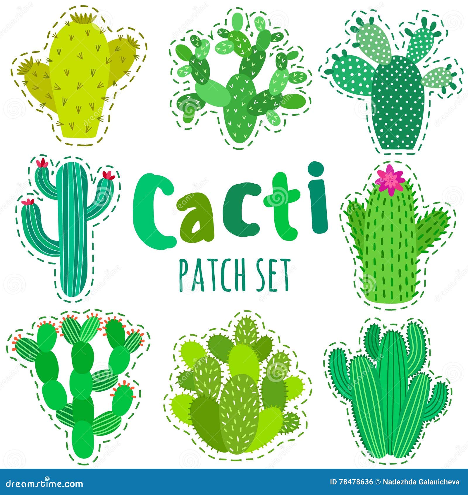 Fun Vector Patch Cactus Set. Print Pin, Badge, Sticker, Collection ...