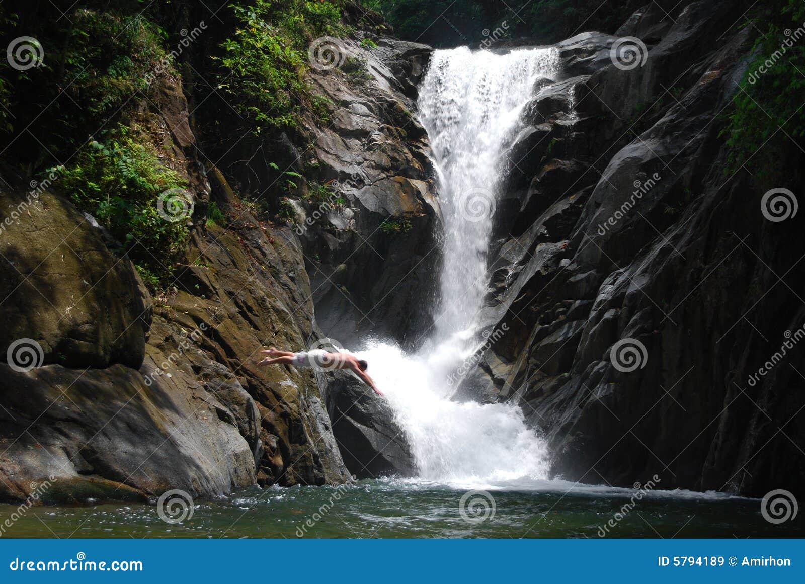 Fun at the Waterfall stock image. Image of splashing, beauty - 5794189