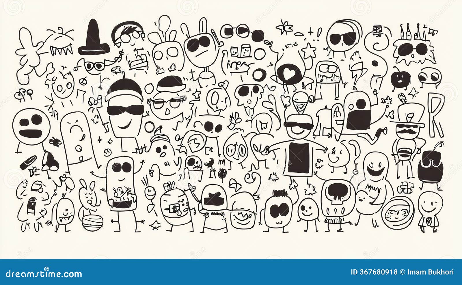 Doodle Characters Displaying Variety Of Emotions Including Love And ...