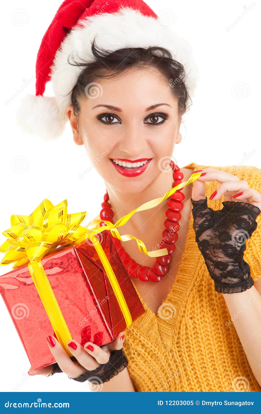 Fun Woman with Christmas Gift Stock Image - Image of cute, santa: 12203005