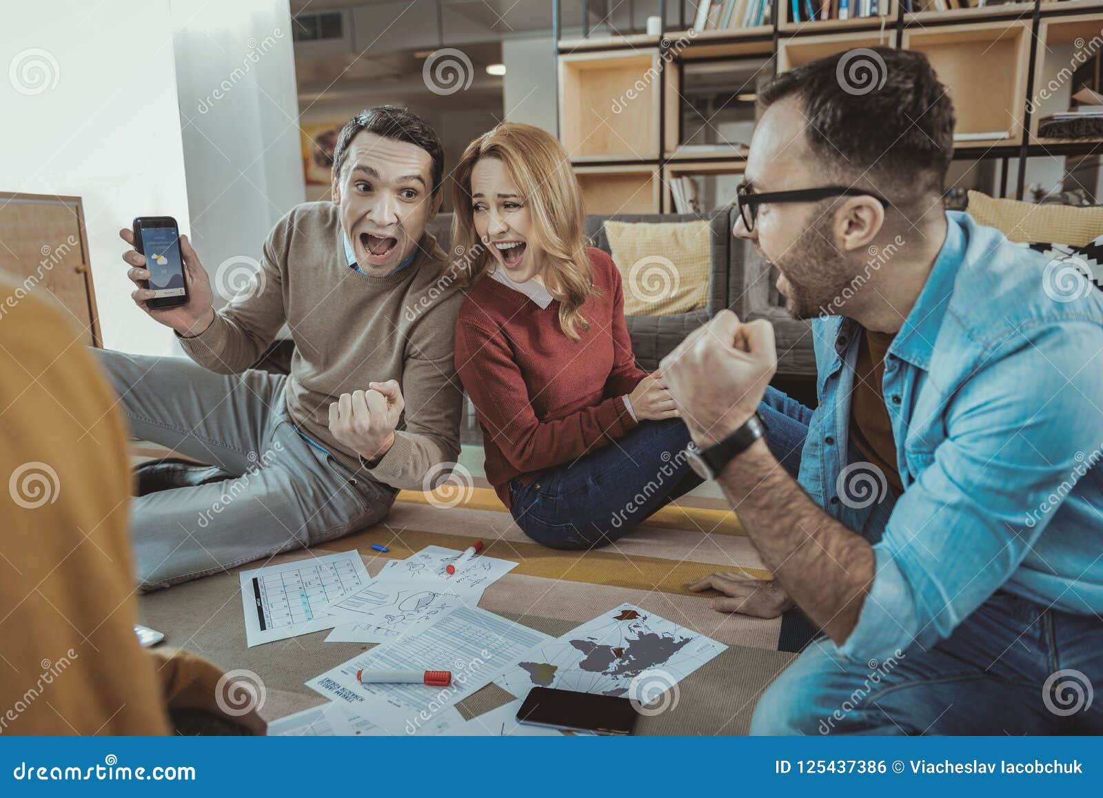 Cheerful Three Colleagues Laughing at Joke Stock Photo - Image of ...
