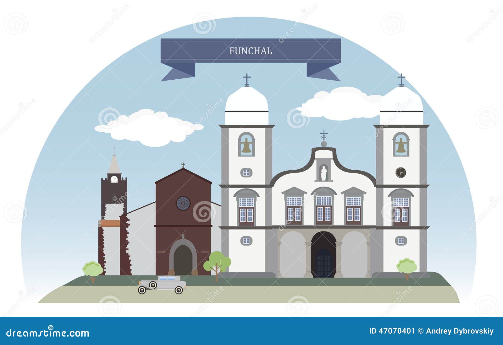 Funchal Portugal City Map In Retro Style. Outline Map Cartoon Vector ...