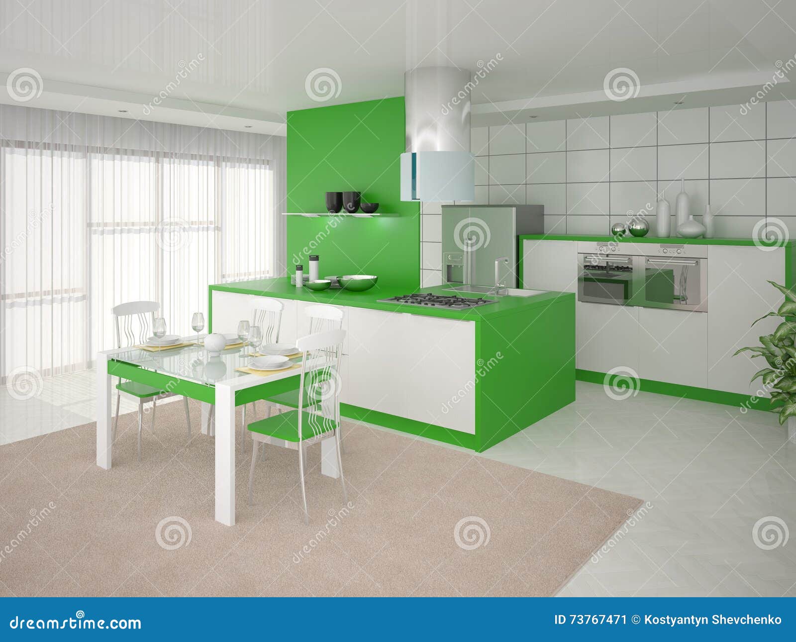 Functional Convenient Kitchen. Stock Illustration - Illustration of ...