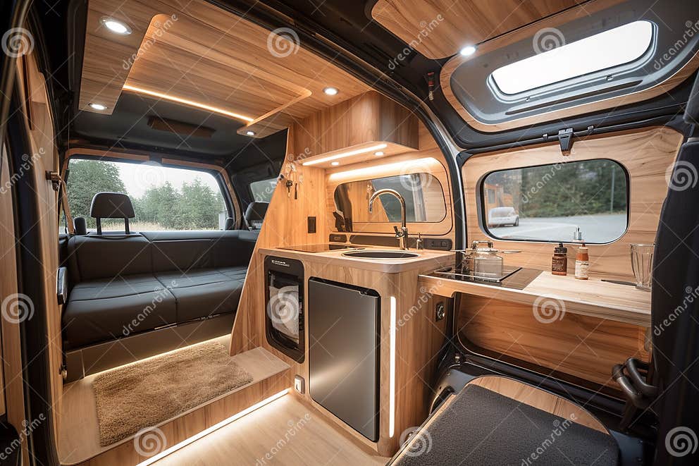 The Functional Interior of a Recreational Vehicle with a Sink and a ...