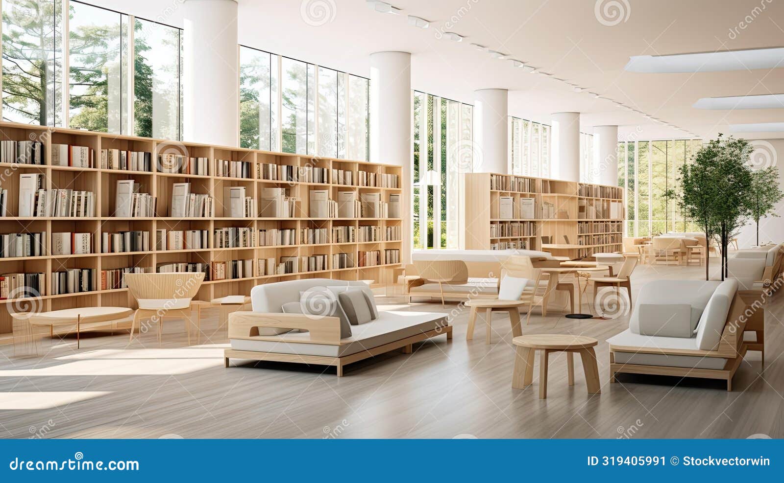 Functional Library Interior Stock Illustration - Illustration of clean ...