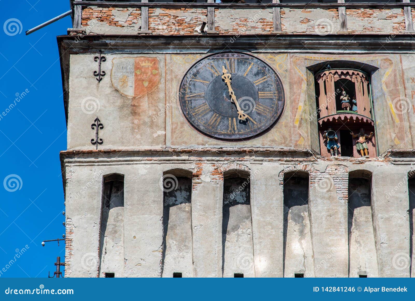 Functional Medieval Clock on the Tower Stock Photo - Image of face ...