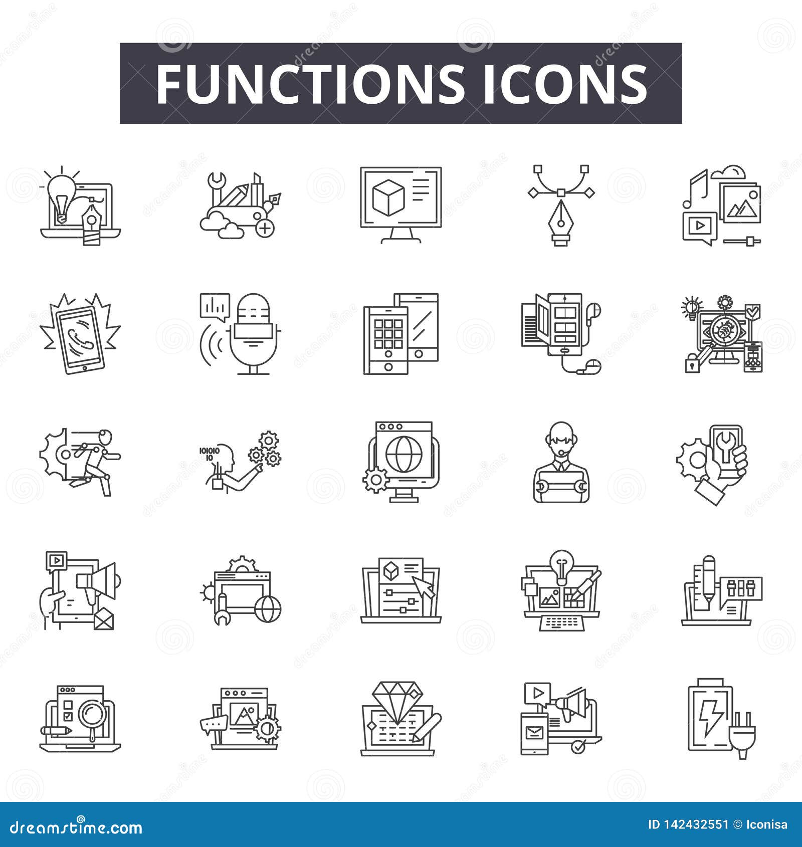Functions Line Icons for Web and Mobile Design. Editable Stroke Signs ...