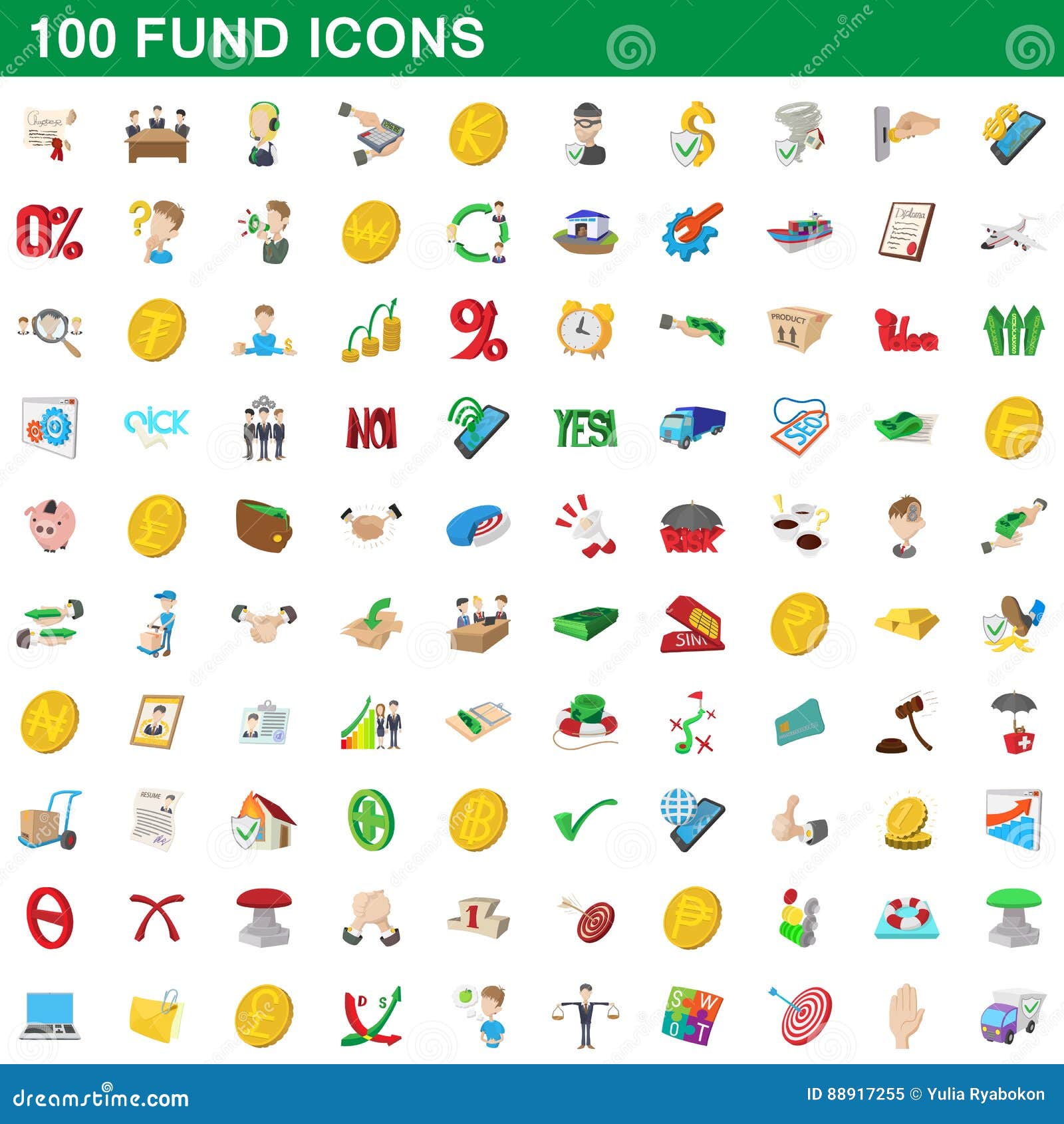 100 Fund Icons Set, Cartoon Style Stock Vector - Illustration of ...