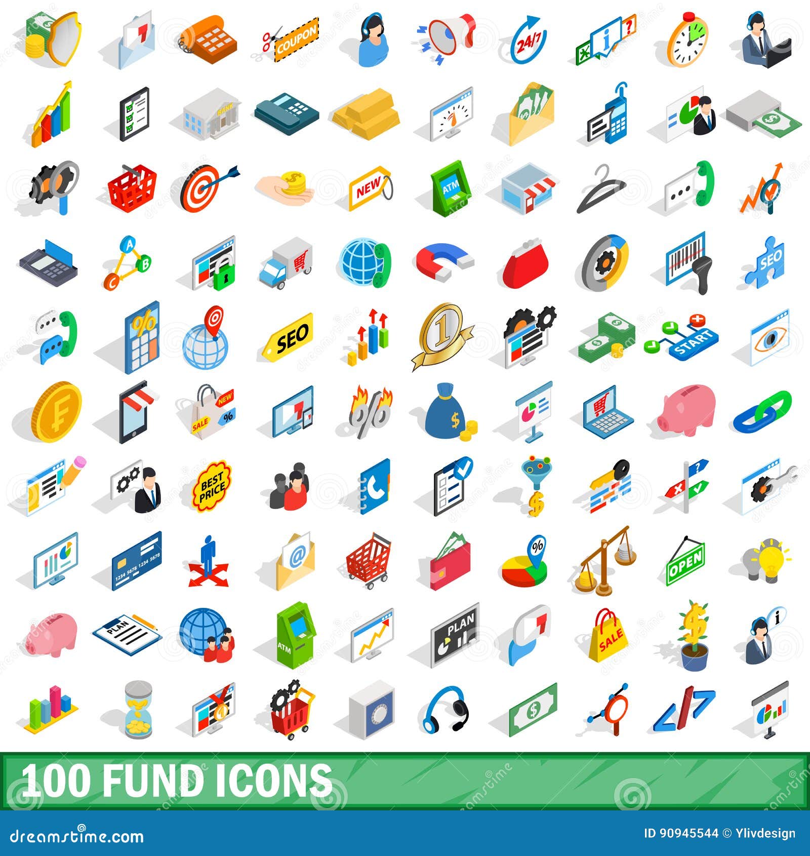 100 Fund Icons Set, Isometric 3d Style Stock Vector - Illustration of ...