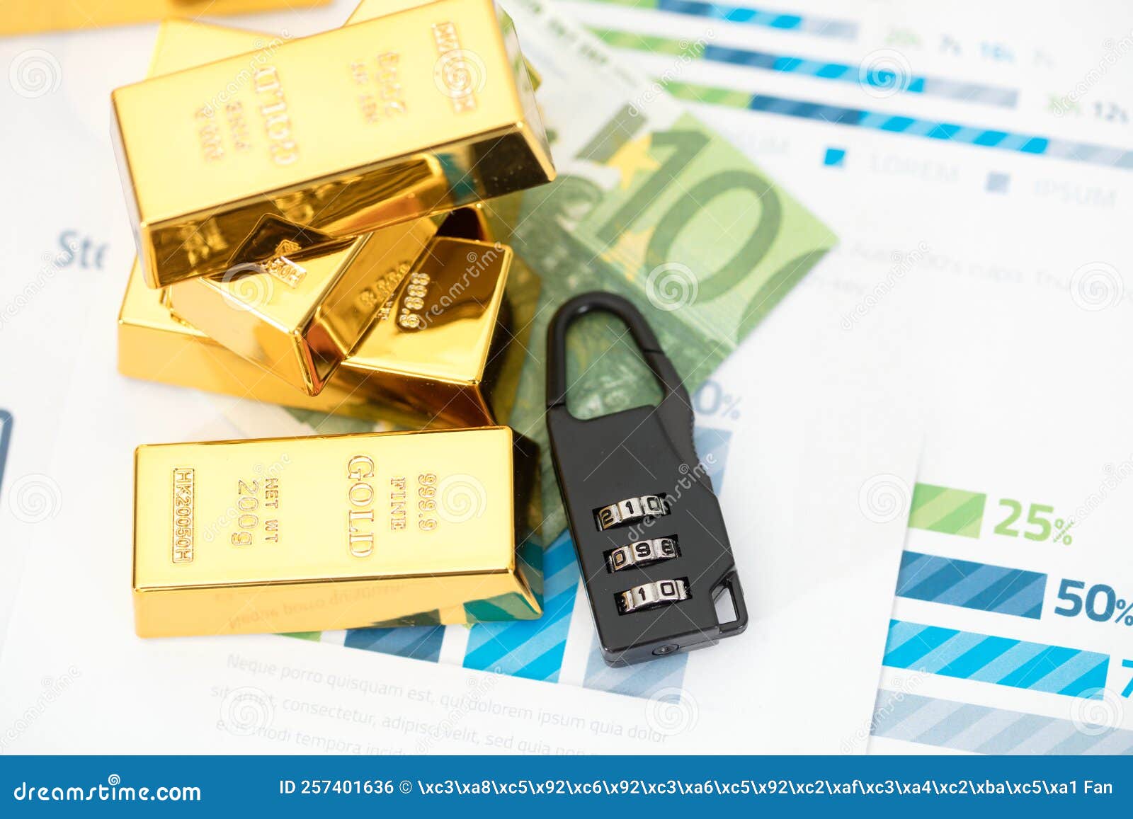 Fund Security Concept Consisting of Gold Bars and Euro Banknotes and a ...