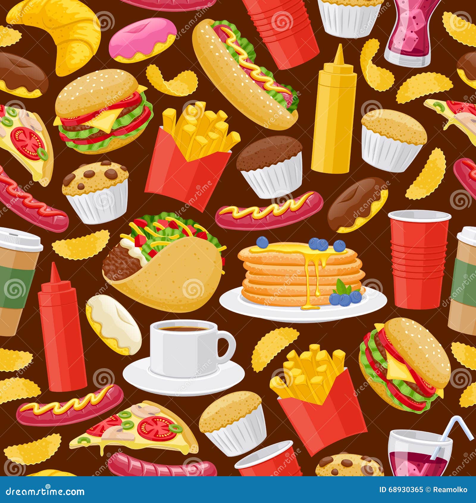 Fundo Bonito Dos ícones Do Fast Food Ilustração do Vetor - Ilustração ...
