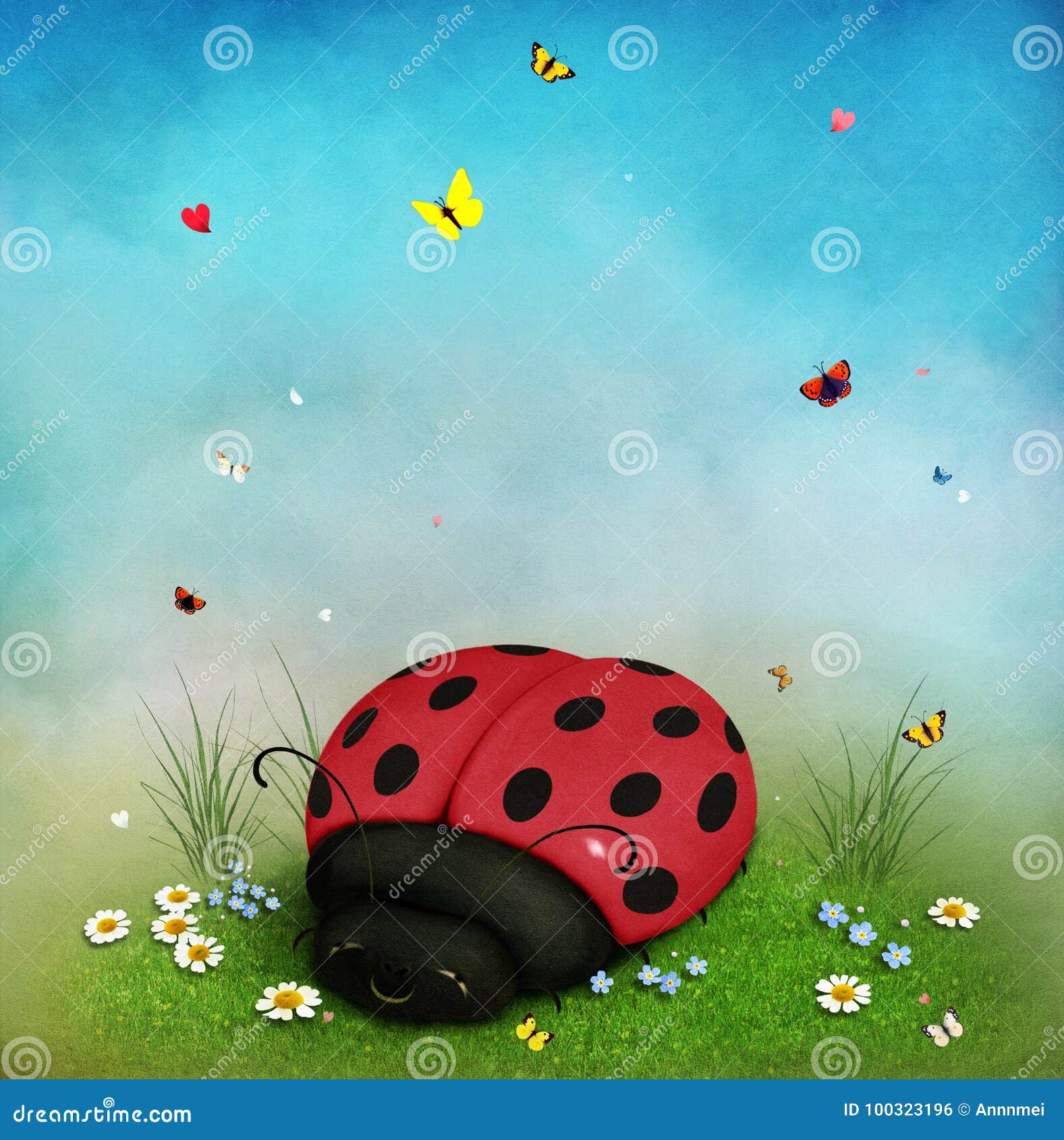 Fundo com ladybug ilustração stock. Ilustração de planta - 100323196