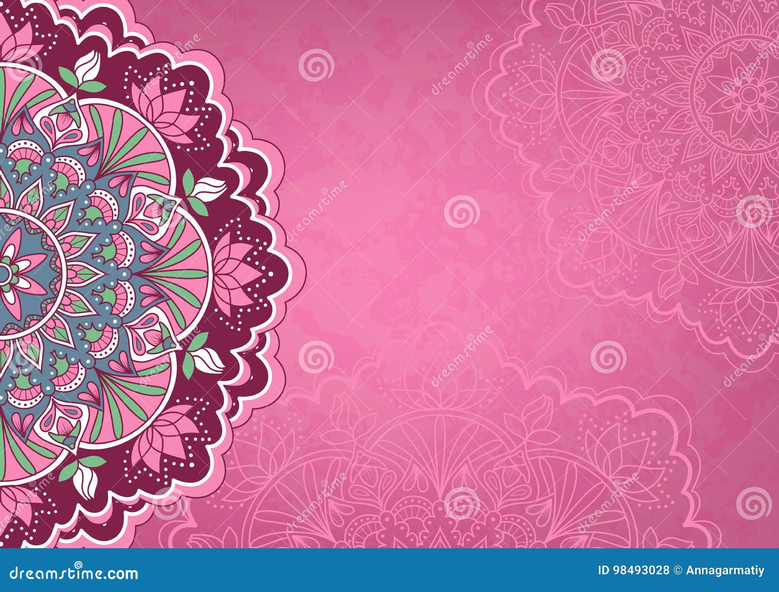 Fundo Cor-de-rosa Horizontal Com Mandala Colorida Ilustração do Vetor ...