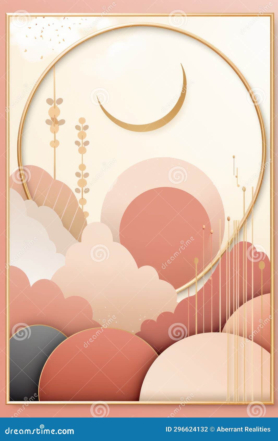 Fundo Rosa Com Nuvens E Lua Crescente Foto de Stock - Imagem de forma ...