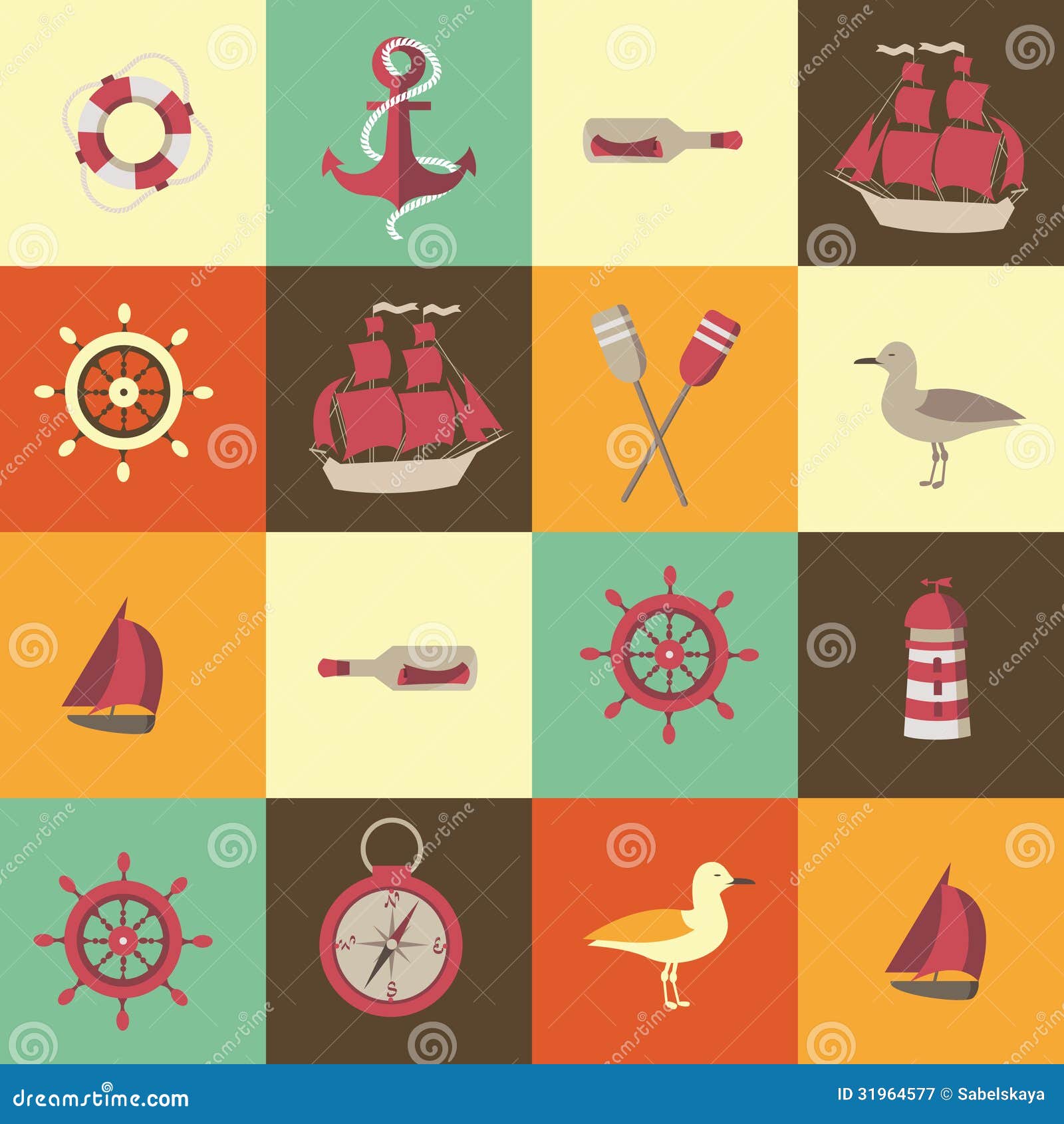 Fundo Sem Emenda Da Navegação Com Elementos Do Mar Ilustração do Vetor ...