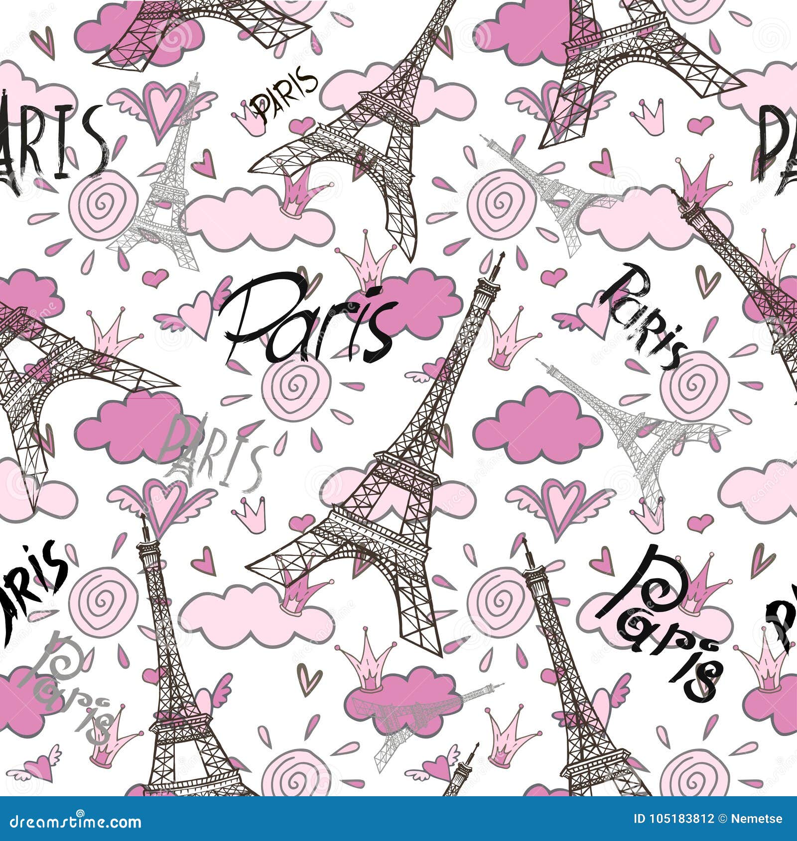 Fundo Sem Emenda Romântico De Paris Da Torre Eiffel Ilustração do Vetor ...