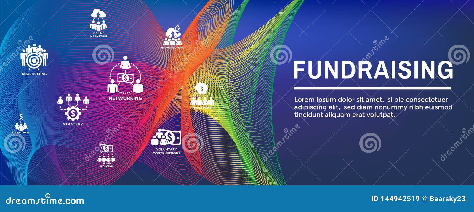 Fundraising Icon Set with Web Header Banner Stock Vector - Illustration ...