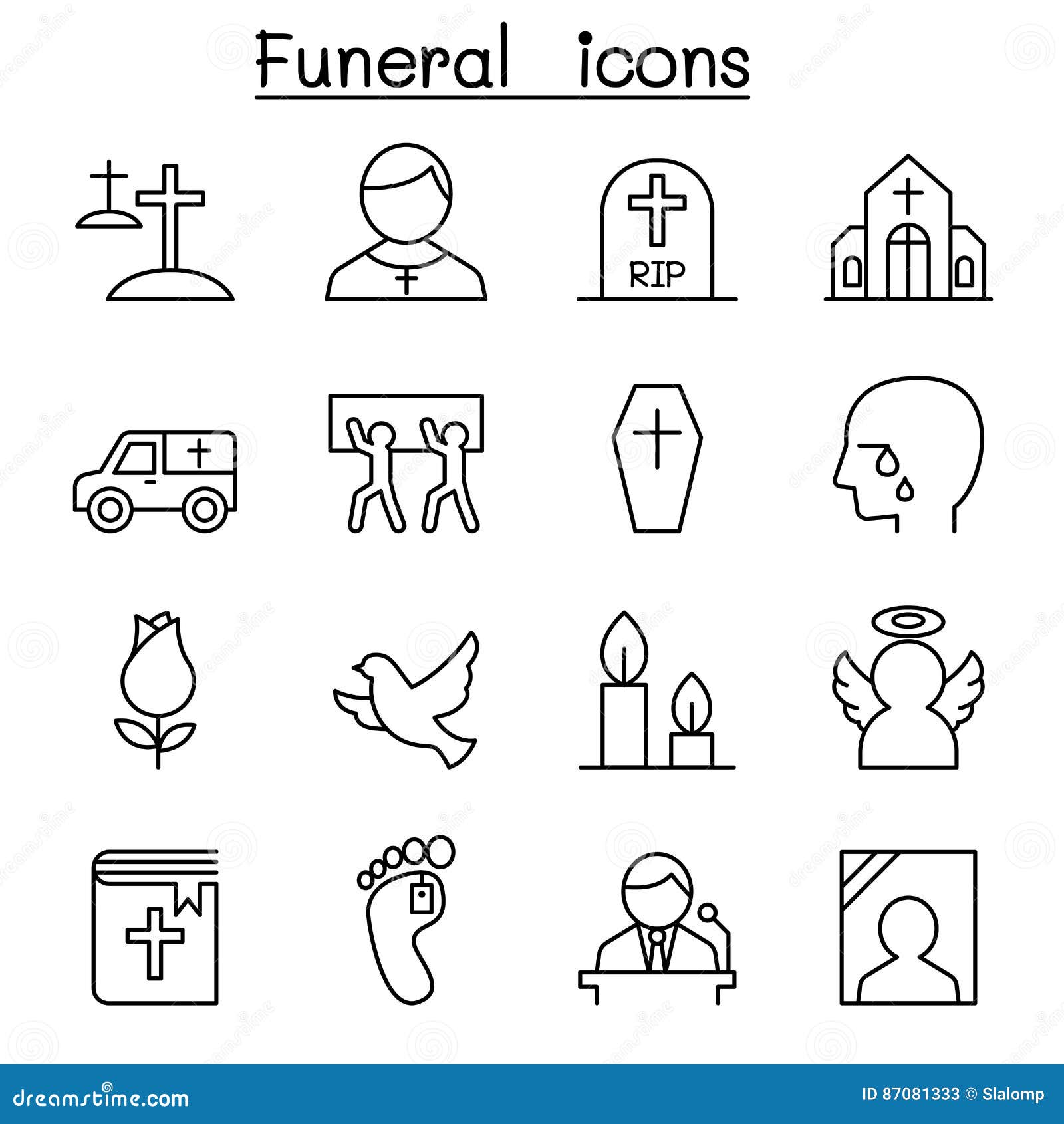 Funeral & Burial Icon Set in Thin Line Style Stock Vector ...