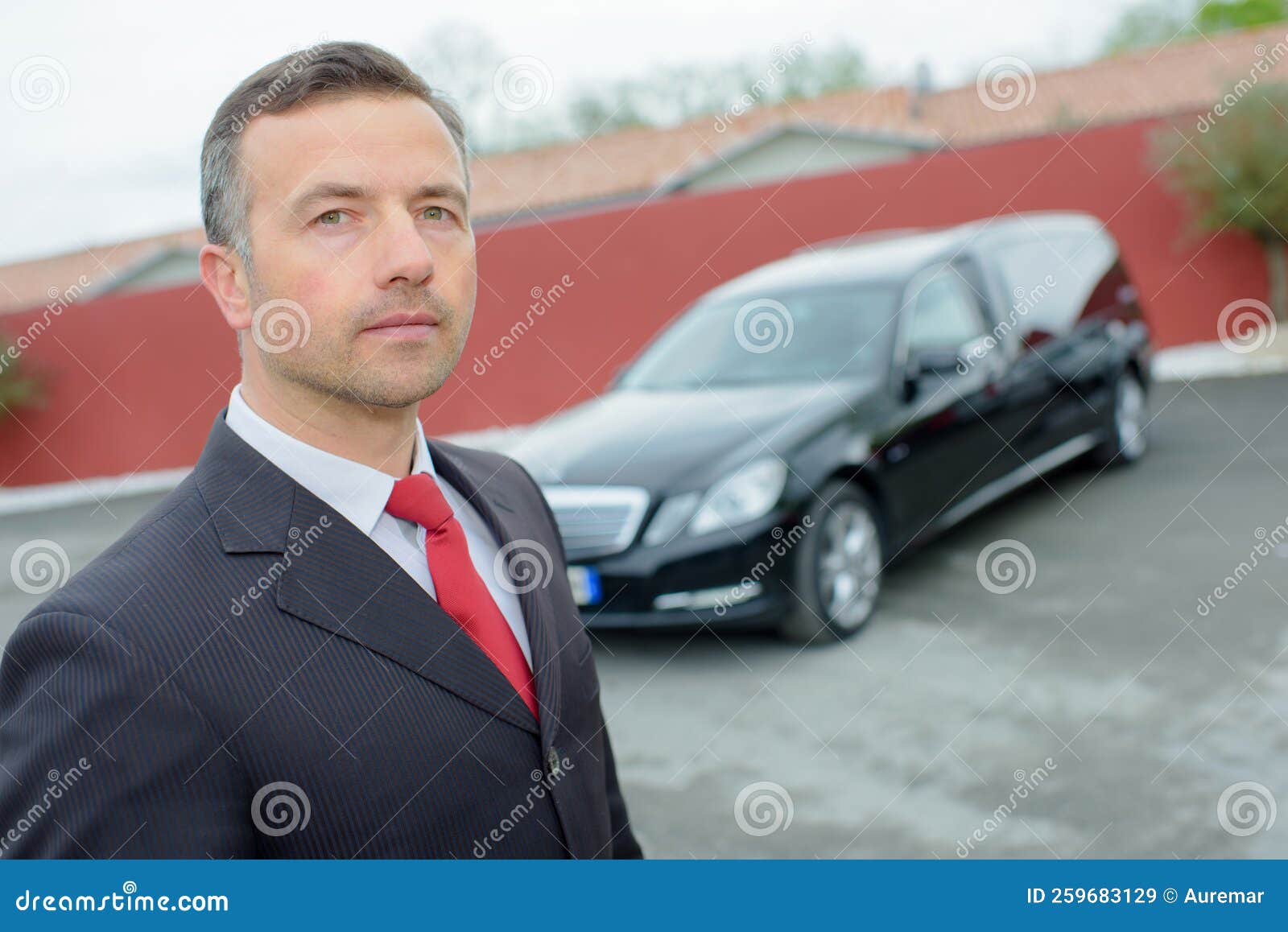Funeral director with car stock image. Image of hearse - 259683129