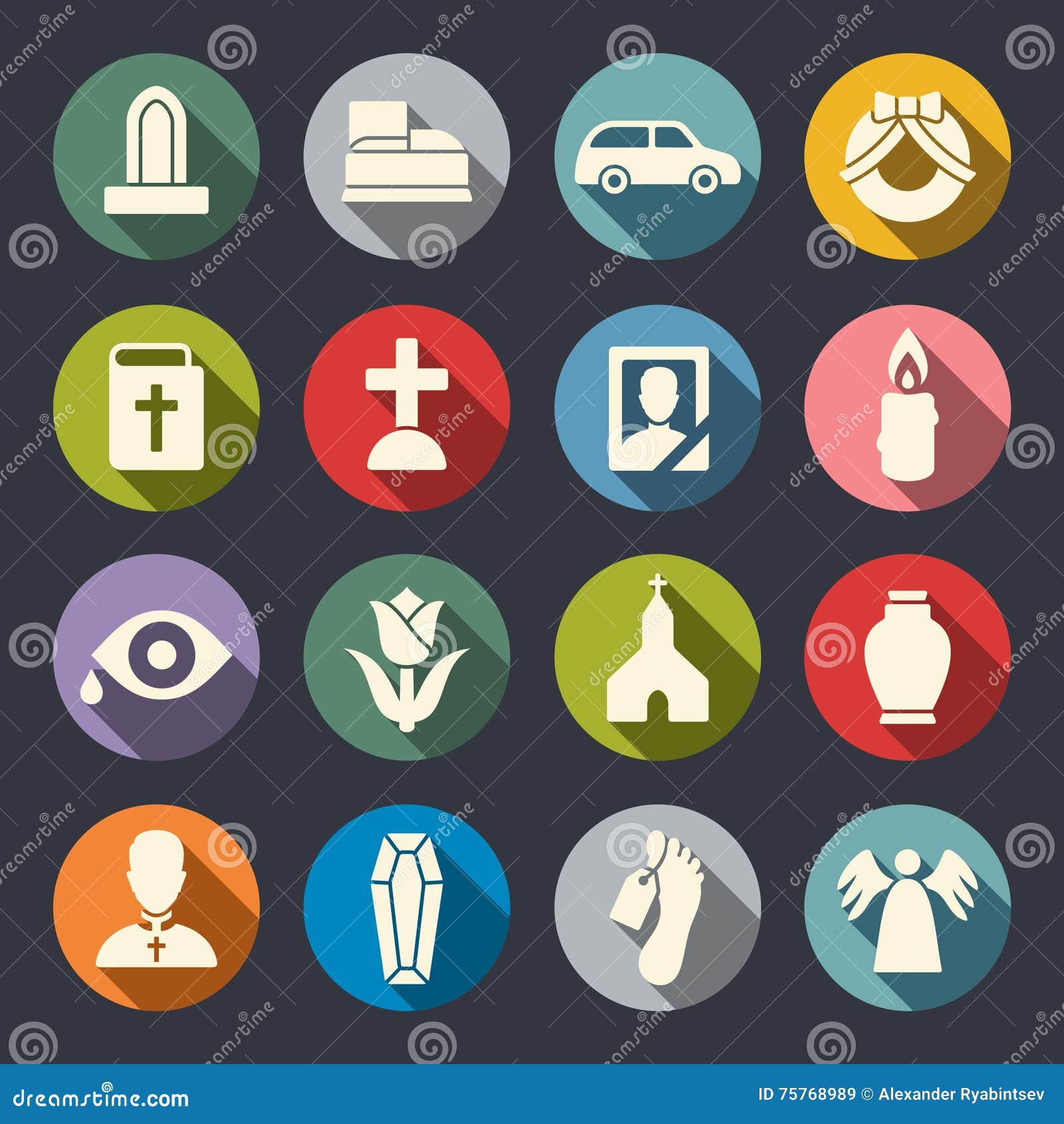 Funeral Icon Set. Vector Illustration Stock Illustration - Illustration ...