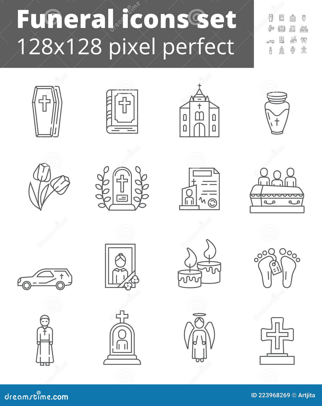 Funeral Icon Vector Set in Thin Line Style. the Coffin with the Cross ... Funeral Icon Vector Set in Thin Line Style. the Coffin with the Cross ...