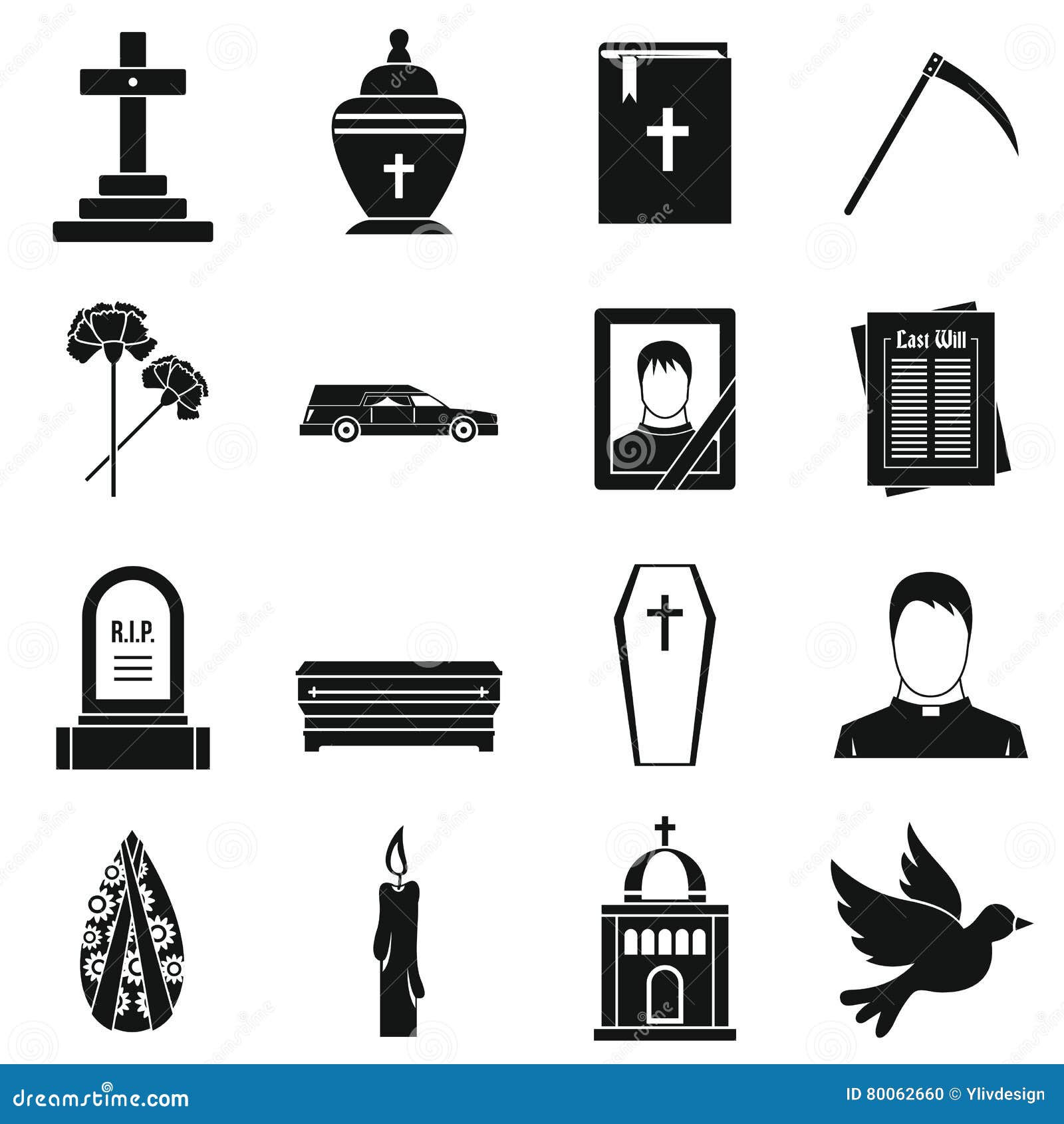 Funeral Icons Set, Simple Style Stock Vector - Illustration of lost ...