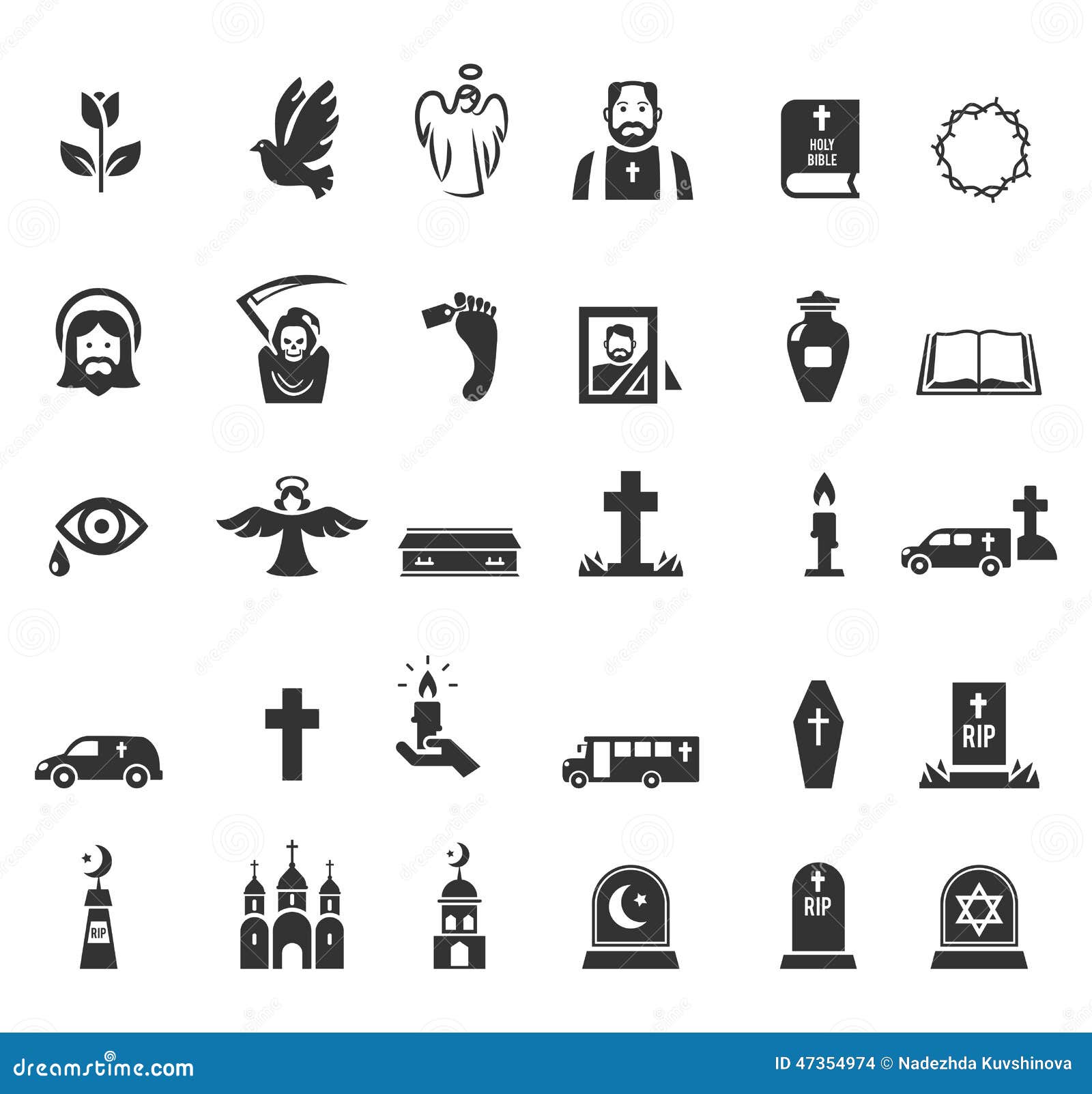 Funeral icons stock vector. Illustration of coffin, dead - 47354974