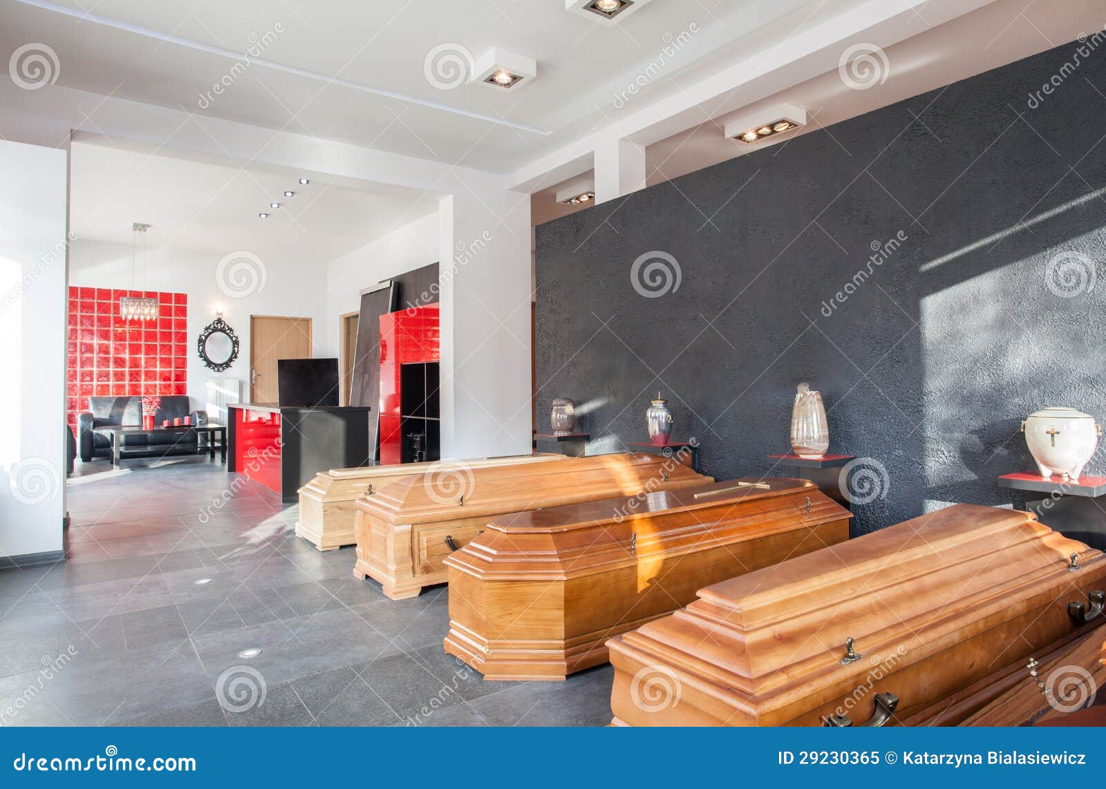 Funeral Office with Coffins Stock Image - Image of home, death: 29230365