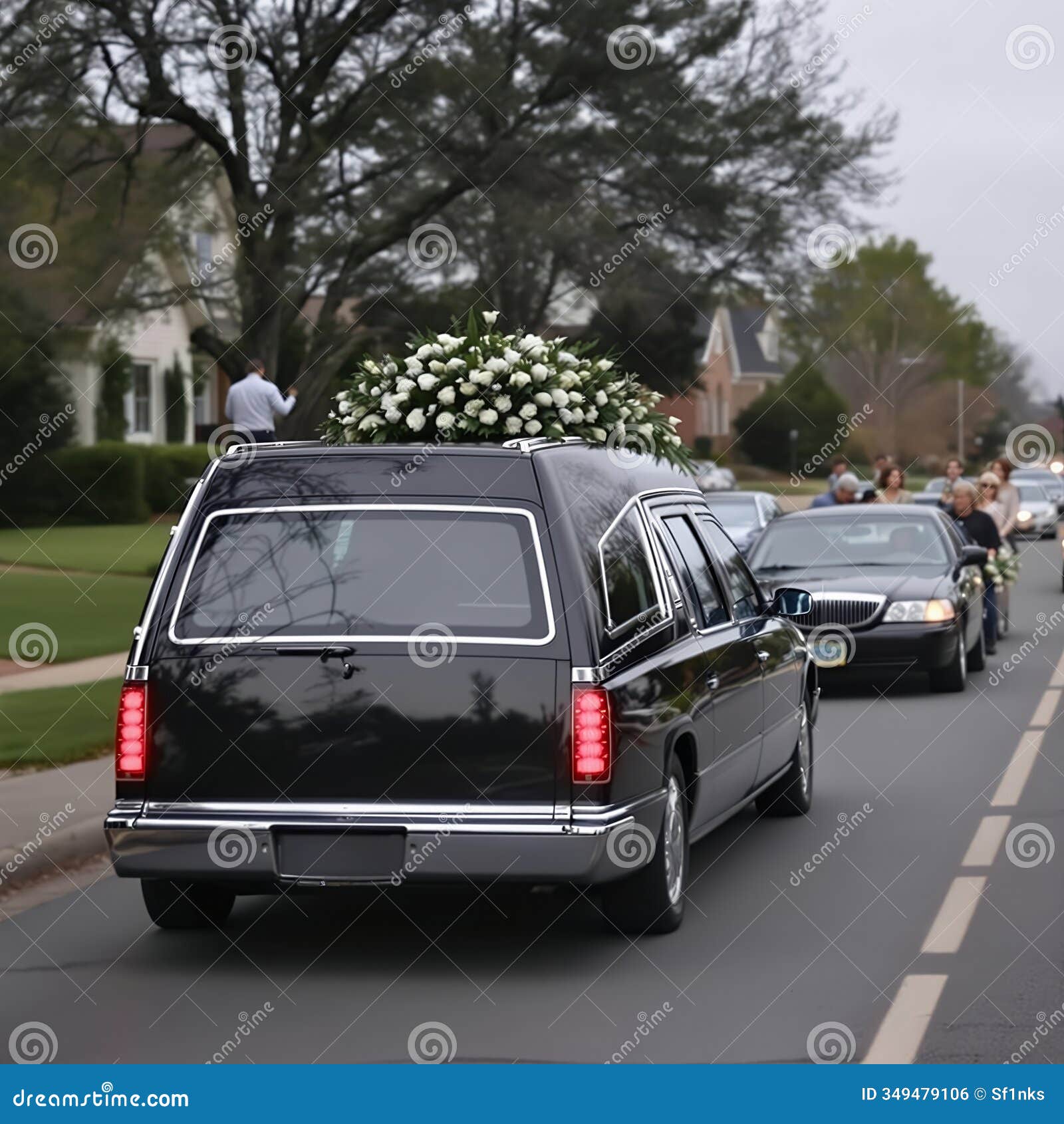 Funeral Procession with Black Hearse and Floral Arrangement Stock Photo ...