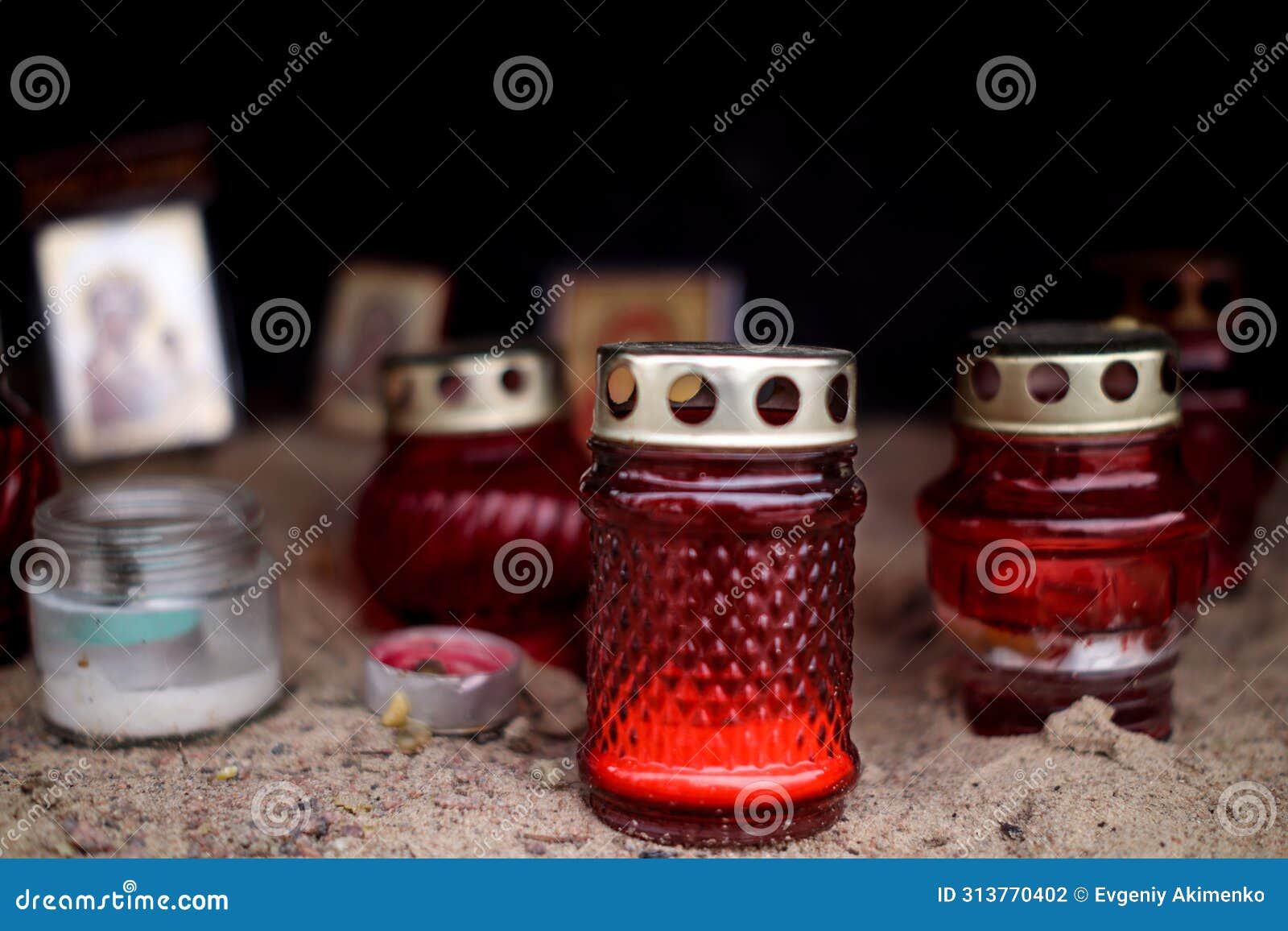 Funeral Ritual Candles on the Sand Stock Photo - Image of ritual ...