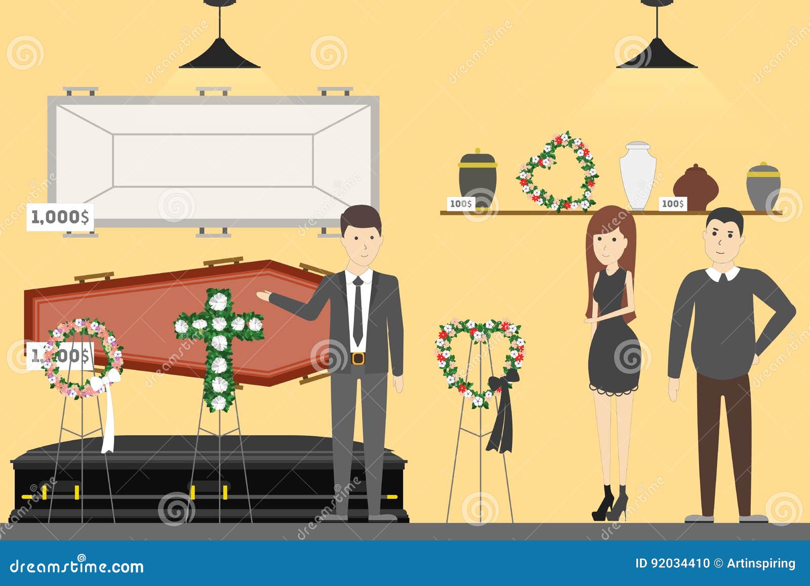 Funeral Service People Standing Above Deceased Dead Person Cartoon ...