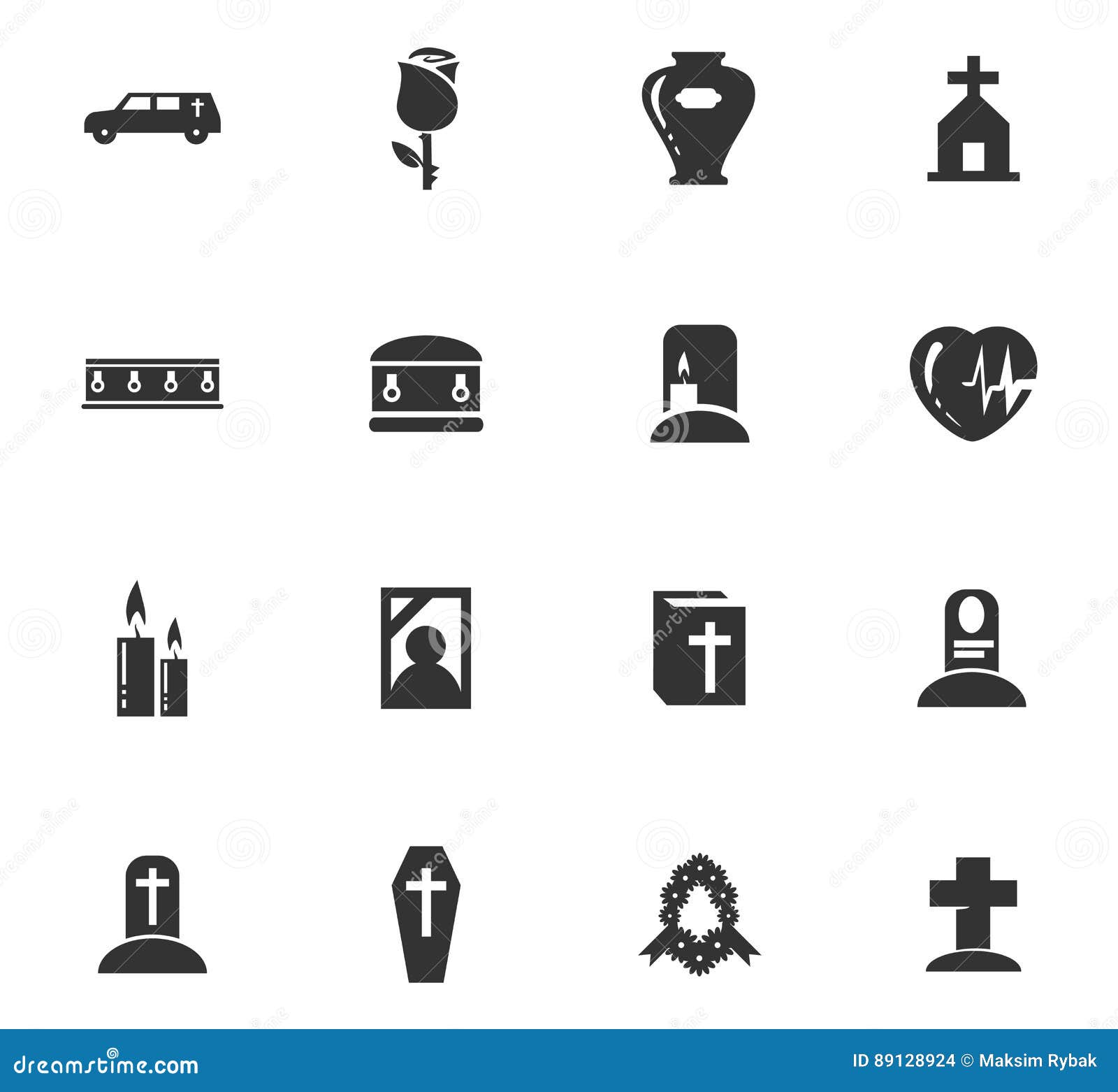 Funeral service icons set stock illustration. Illustration of cathedral ...