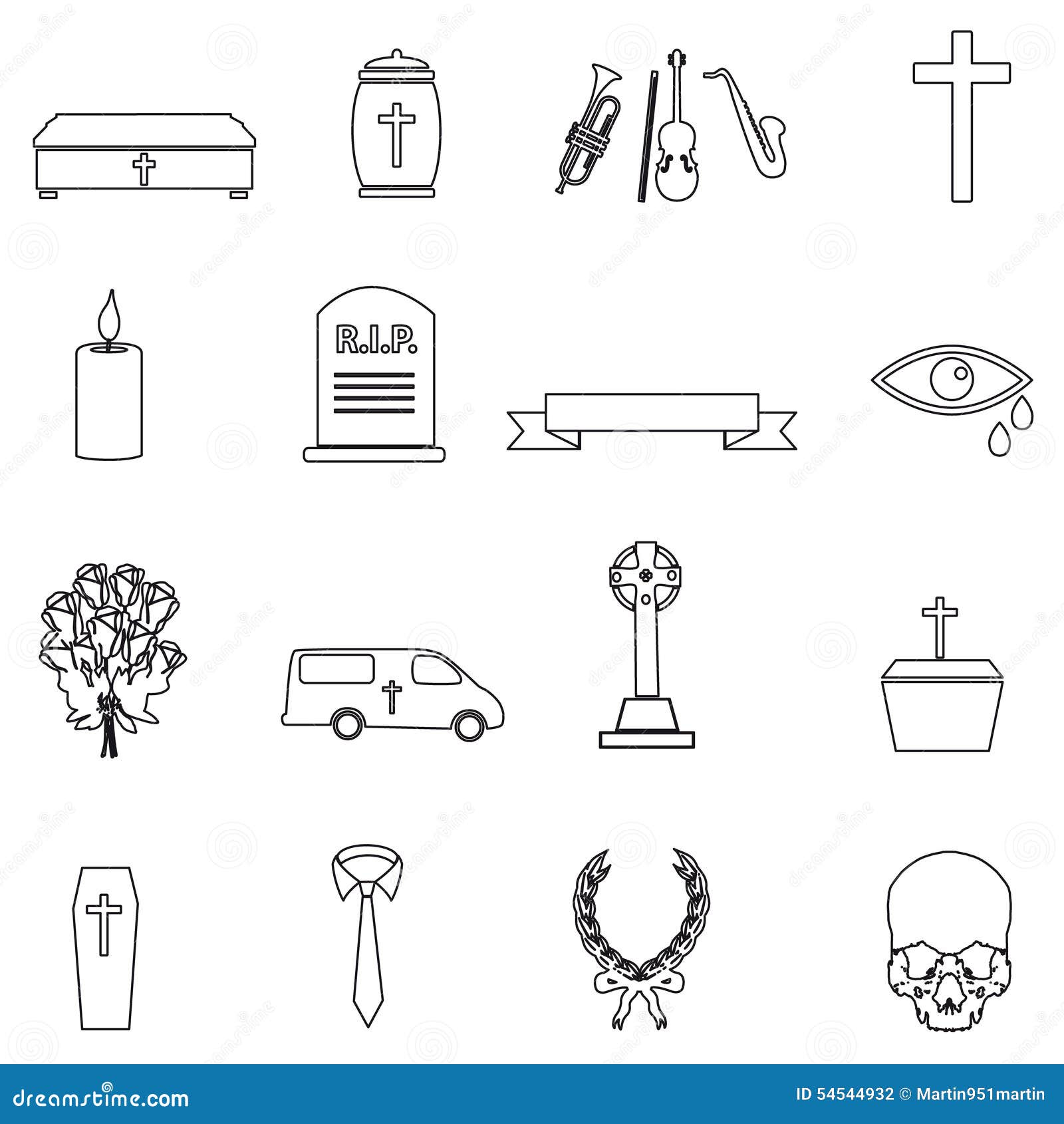 Funeral Simple Black Outline Icons Set Eps10 Stock Vector ...