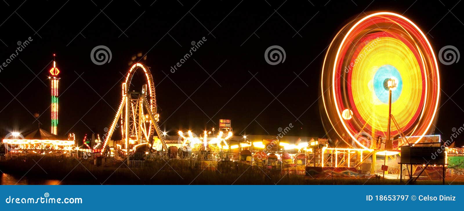 Funfair at night stock image. Image of horizontal, black - 18653797