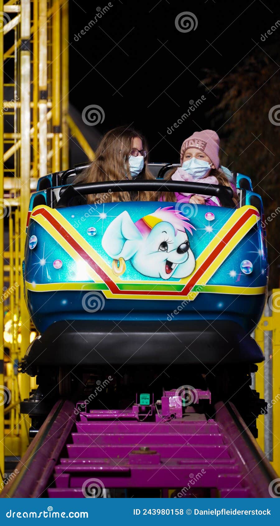 Funfair at Night with Roller Coaster Editorial Stock Photo - Image of ...